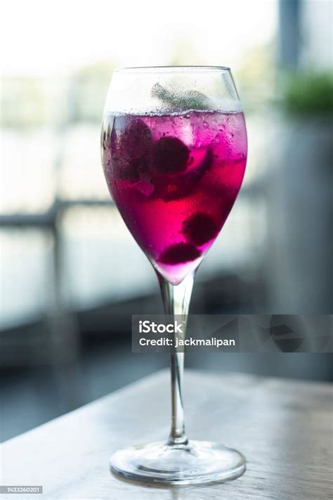 Raspberry And Red Dragon Fruit Prosecco Wine Spritzer Cocktail Stock