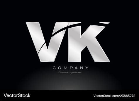 Silver Letter Vk V K Metal Combination Alphabet Vector Image