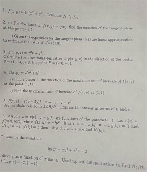 Solved 1 F X Y Ln X2 Y3 Compute Fx Fy Fxy 2 A For The
