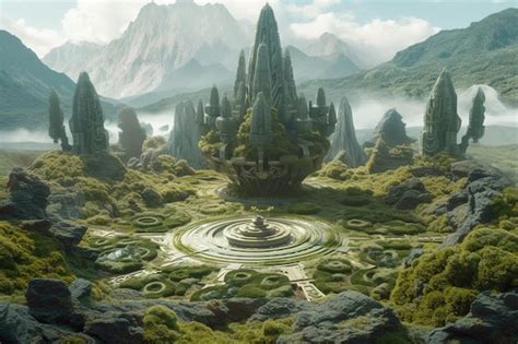 Planeta alienígena de fantasia Montanha e prado Generative AI Foto