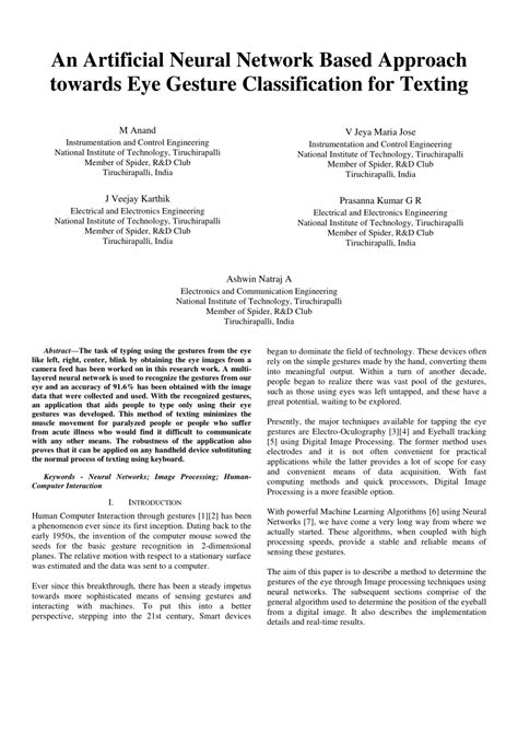 pdf an artificial neural network based approach towards eye gesture
