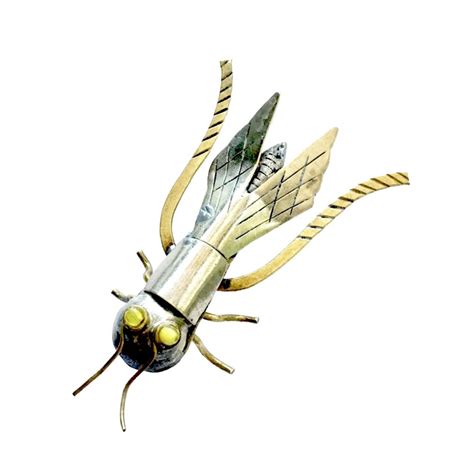 Artisan Grasshopper Brooch Silver Brass Vintage Gem