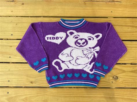 Vintage 90 s suéter de oso de peluche púrpura tamaño 6 7 Etsy