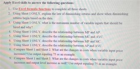 solved sheet1 assume price of fixed input is 20 per unit