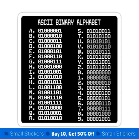 Hacker Ascii Binary Alphabet And Numbers Table B Sticker For Sale By