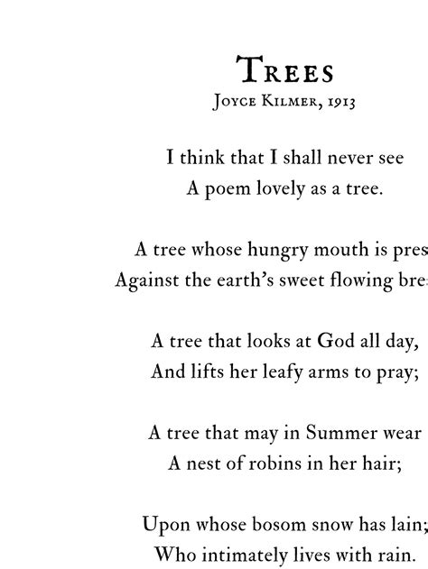 Trees Poem Wall Art Print Joyce Kilmer Poetry I Think That I Etsy