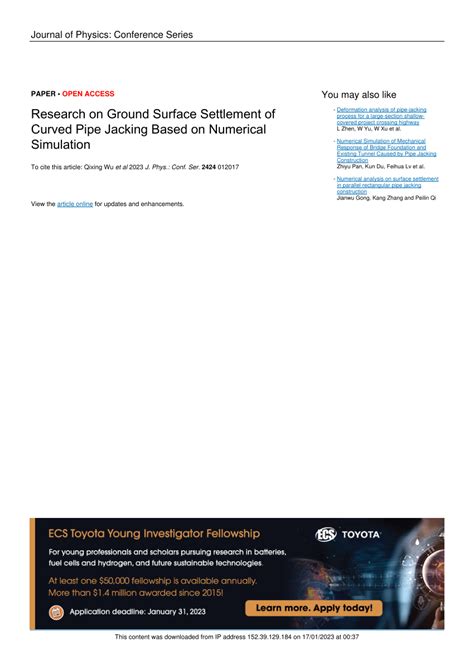 Pdf Research On Ground Surface Settlement Of Curved Pipe Jacking Based On Numerical Simulation
