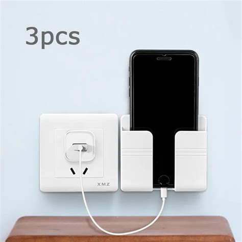 3pcs 벽 마운트 전화 홀더 흰색 펀치 무료 벽 휴대 전화 충전 스탠드 게으른 스티커 원격 제어 저장 상자 위시버킷