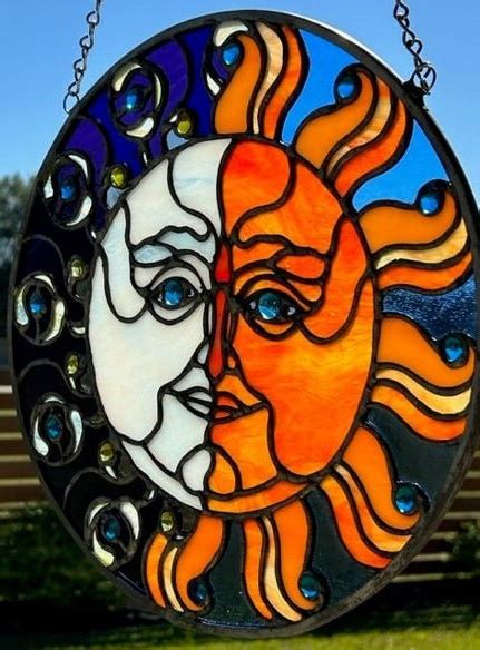 Stained Glass Sun Moon And Stars Etsy