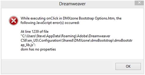 Error On Dreamweaver OnClick In DMXzone Bootstrap Options Techyv