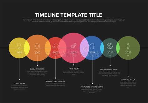 Simple Dark Overlay Timeline Graph Template With Overlay Circle Blocks Stock Vector