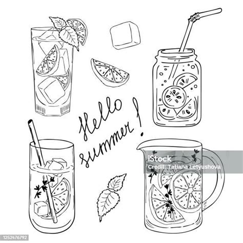 손으로 그린 낙서 알코올 칵테일의 스케치 라임과 민트 성분을 곁들인 모히토 칵테일의 벡터 일러스트레이션 레스토랑 메뉴 레시피 카드 라벨 장식을 위한 디자인 그리기에 대한