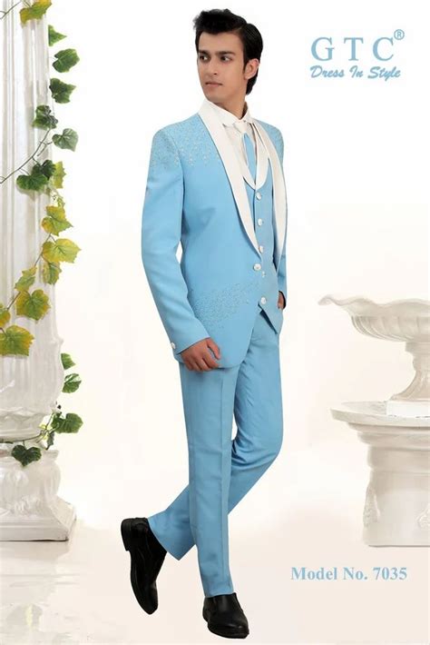 Hand Beaded Work Sky Blue Gtc Men Designer Wedding Suit At Rs 13950