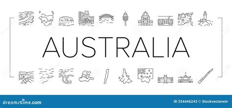 Australia Continent Landscape Icons Set Vector Stock Vector