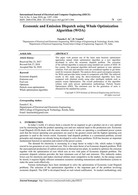 Economic And Emission Dispatch Using Whale Optimization Algorithm WOA