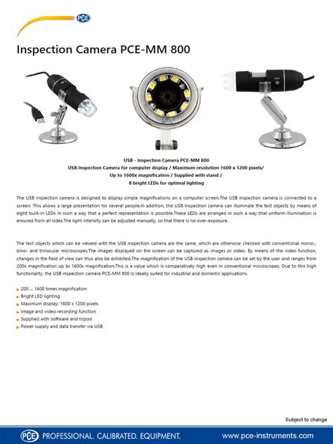 Data Sheet Pce Mm 800 Pce Instruments Pdf Camera Usb