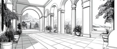 An Architectural Design Depicted In Line Art In Three Dimensions Stock