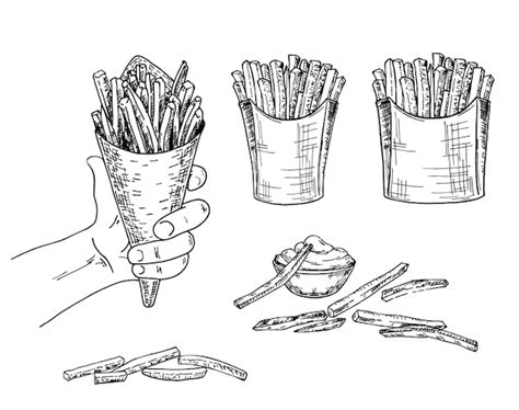 Juego De Papas Fritas Ilustraciones De Estilo De Boceto Dibujado A