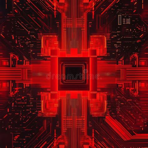 Futuristic Red Circuit Board With Central Processor Highlight Stock Image Image Of Detail