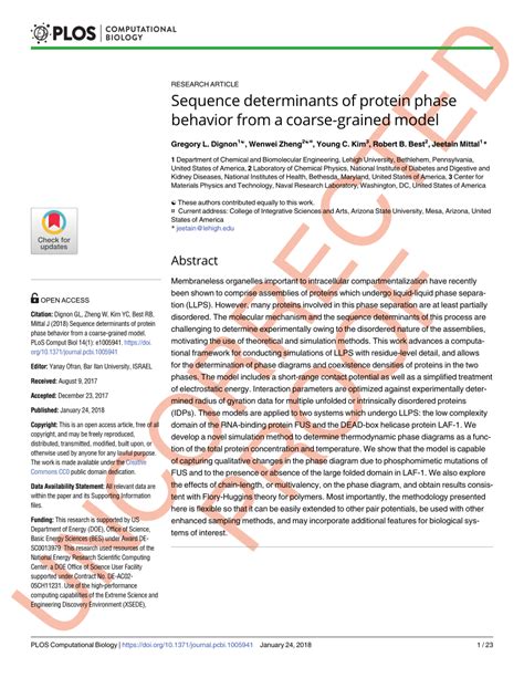 Pdf Sequence Determinants Of Protein Phase Behavior From A Coarse Grained Model