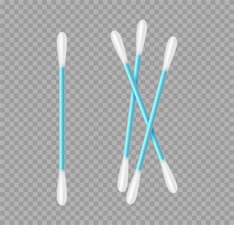 화장품이나 의약품을 위한 현실적인 면봉 투명한 배경에서 왁스 클렌징을 위한 귀모 스틱 위생 및 건강 관리 개념입니다 3d 벡터 일러스트 레이 션 프리미엄 벡터