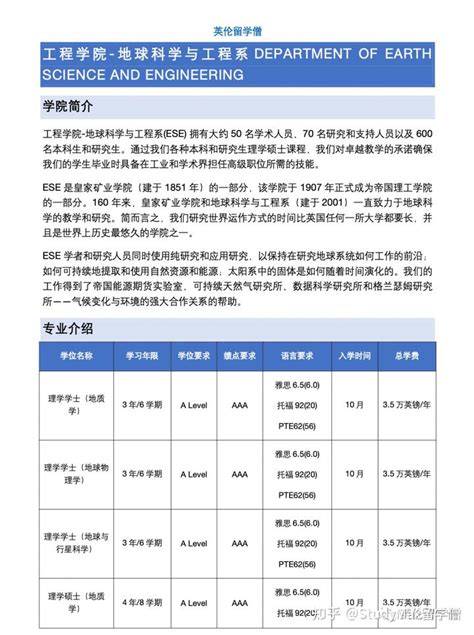 帝国理工本科招生简章 地球科学与工程系 知乎