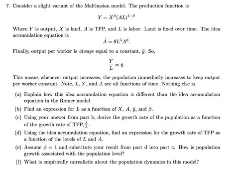 Solved Consider A Slight Variant Of The Malthusian Model
