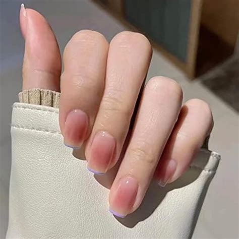 Rikview French Tip Press On Nails Short Fake Nails Pink