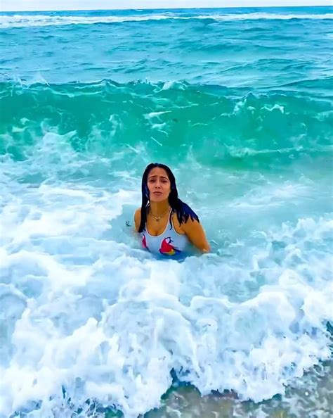Salma Hayek Celebrates World Oceans Day In White Bathing Suit As She