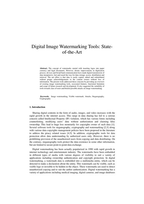Pdf Digital Image Watermarking Tools State Of The Art