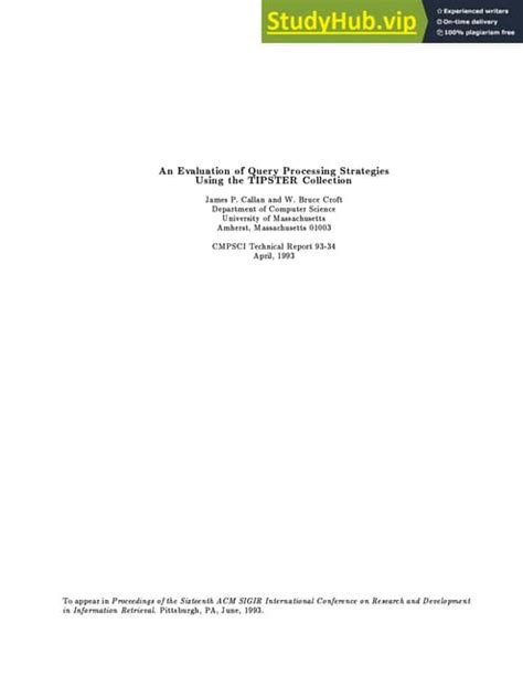 An Evaluation Of Query Processing Strategies Using The Tipster Collection Pdf Search Internet