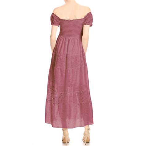 Anna Kaci Anna Kaci Womens Off Shoulder Boho Lace Semi Sheer Smocked
