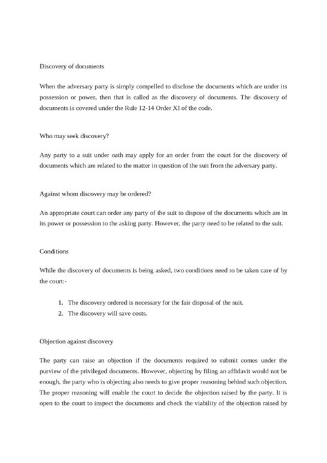 Discovery Of Documents Lecture Notes Civil Procedure Docsity