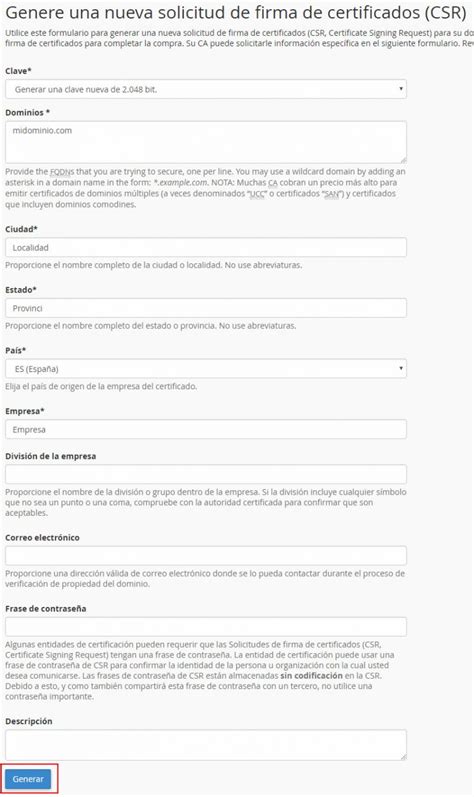 Cómo generar un CSR para un certificado SSL en cPanel Blog Unelink