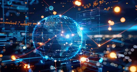 Floating Globe With Internet Traffic Stats Lines Link Continents In A Virtual Environment Big