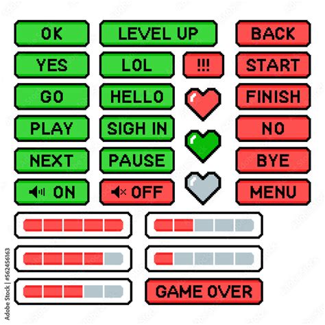 Pixel Game Menu Buttons Game 8 Bit Ui Controller Level And Live Bars Menu Stop Play Buttons