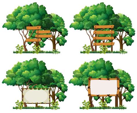 Set Of Banner Sign And Tree Vector Art At Vecteezy