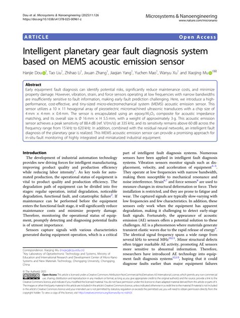 Pdf Intelligent Planetary Gear Fault Diagnosis System Based On Mems Acoustic Emission Sensor