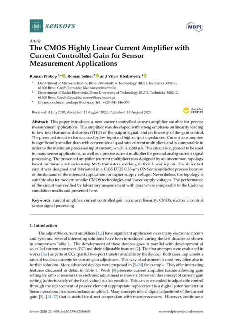 Pdf The Cmos Highly Linear Current Amplifier With Current Controlled