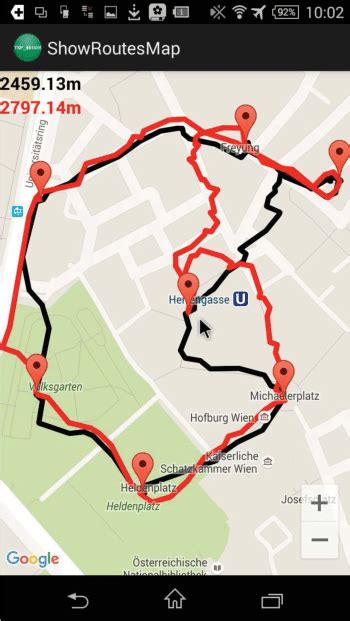 an example of the comparison visualization of two routes red and