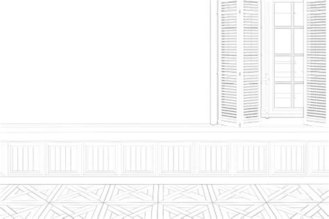 창 창 셔터 패널 쪽모이 세공 마루 바닥빈 방의 스케치 전면 보기입니다 드로잉에 대한 스톡 사진 및 기타 이미지 드로잉