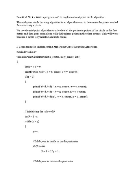 Practical No 4 Write A Program In C To Implement Mid Point Circle