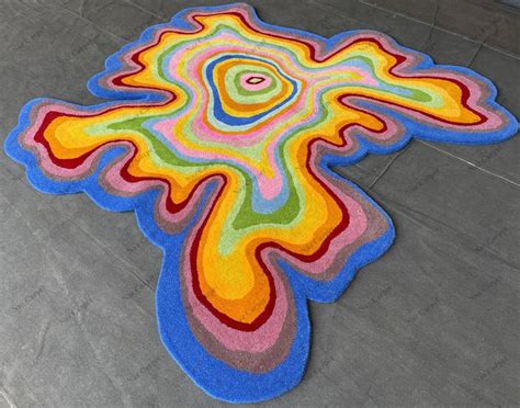 Paint Splatter Irregular Shaped Rug Illusion Pattern Etsy Wool Area