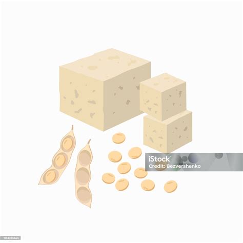 콩 씨앗이 흰색 배경에 고립 된 두 부와 콩 콩 깍이 평면 디자인에 벡터 일러스트입니다 두부에 대한 스톡 벡터 아트 및 기타