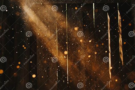 Golden Dust Motes Illuminate Dark Wooden Wall Sunlight Beams Through