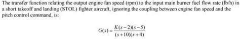 Solved The Transfer Function Relating The Output Engine Fan