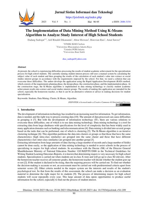 Pdf The Implementation Of Data Mining Method Using K Means Algorithm