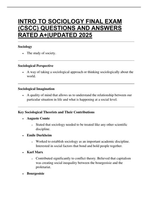 Intro To Sociology Final Exam Cscc Questions And Answers Rated A Updated 2025 Cscc Stuvia Us