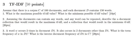 Solved Tf Idf 50 Points Assume That There Is A Corpus C Of 100