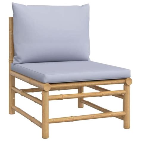 FAR Canapé central de jardin avec coussins gris clair bambou EJL Cdiscount Jardin